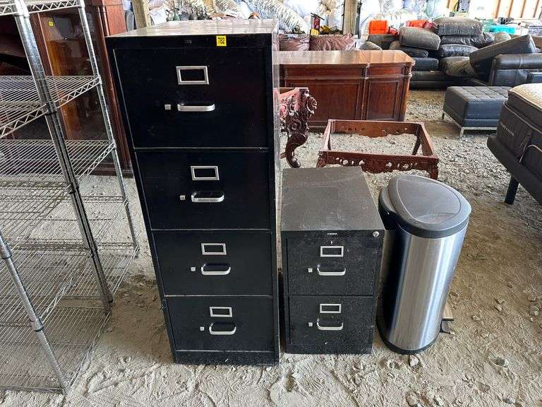 HON Black Filing Cabinets and Stainless Steel Trash Bin - South Auction