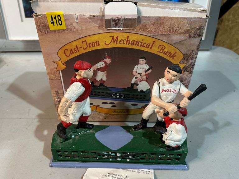 Cast-Iron Mechanical Baseball Bank with Original Box - South Auction