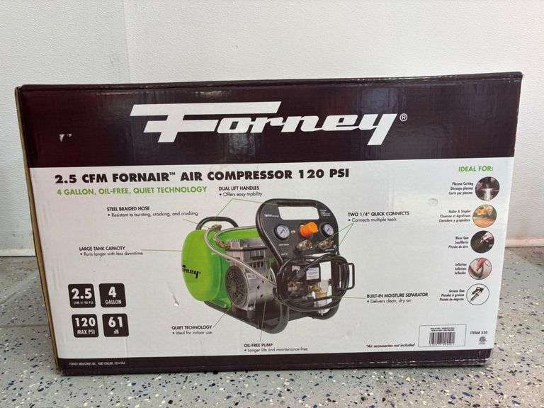 Forney 2.5 CFM Fornair Air Compressor with 4-Gallon Tank, 120 PSI ...