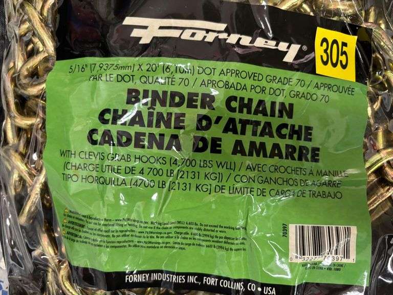 Forney 305 Binder Chain with Clevis Grab Hooks Grade 70, 5/16 in x 20 ...