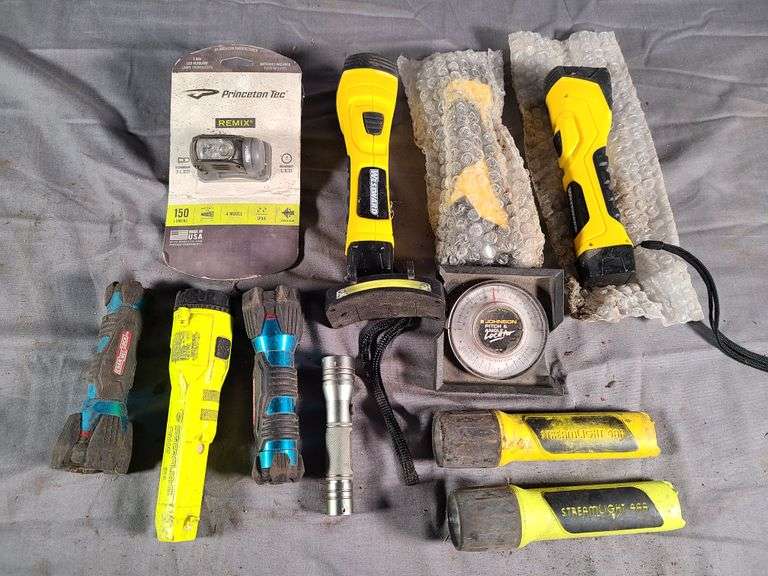 Assorted flashlights, w/ pitch and angle locator - T&S Auction Service