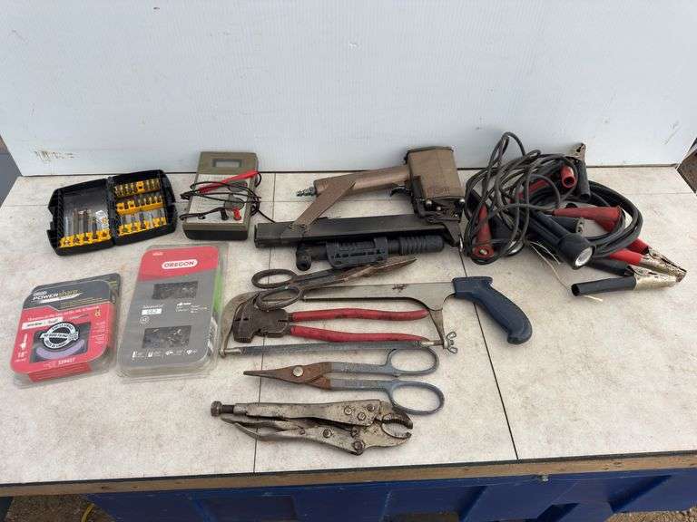 Air nailer, jumper cables, drill bits, hand tools, chainsaw blades ...