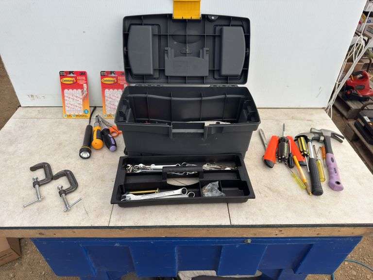Tool box with misc tools, hammers, c clamps, wrenches etc - Taylors ...