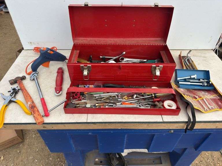 Tool box c/w misc tools, wrenches, screwdrivers etc - Taylors Auctioneers Ltd