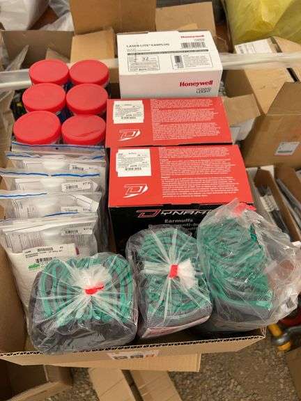 Qty of zip ties, hard hat hearing muffs, earplugs, biohazard cleanup ...