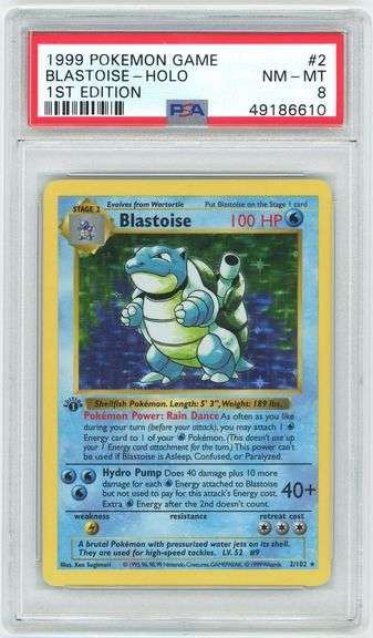 1999 Pokémon Base Set 1st Edition Holographic #2 Blastoise PSA NM-MT 8 ...