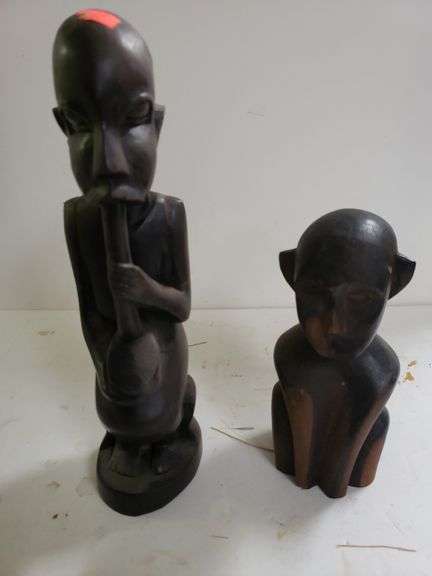 African Wooden Thinking Man & African Figure - Trice Auctions
