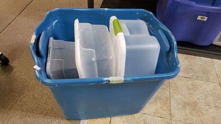 Storage Tote With (3) Storage Bins - Tote Missing Lid - Trice Auctions