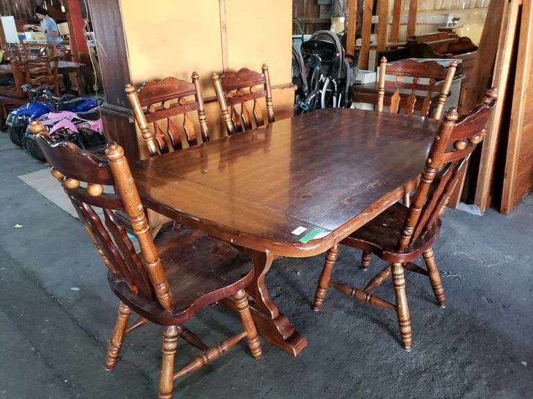 Wood Dining Table & Five Chairs - Trice Auctions
