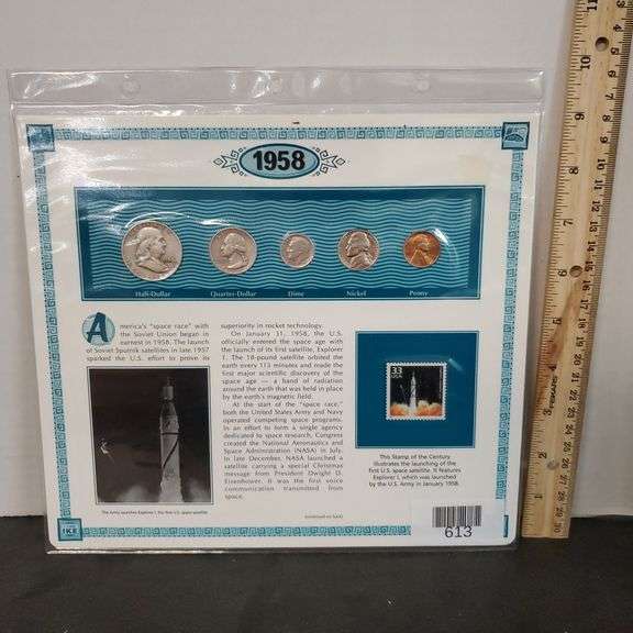 1958 Coins & Stamp W/Year Info Card - Trice Auctions
