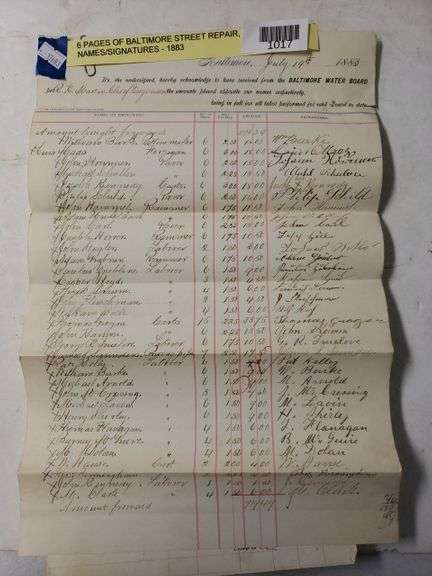 6 Pages Of Baltimore Street Repairs. Names And Signatures 1883 - Trice ...