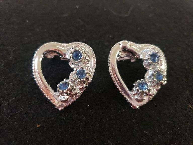 (2) Silvertone Heart Shaped Pins W/ Light blue Stone Flowers - Trice ...