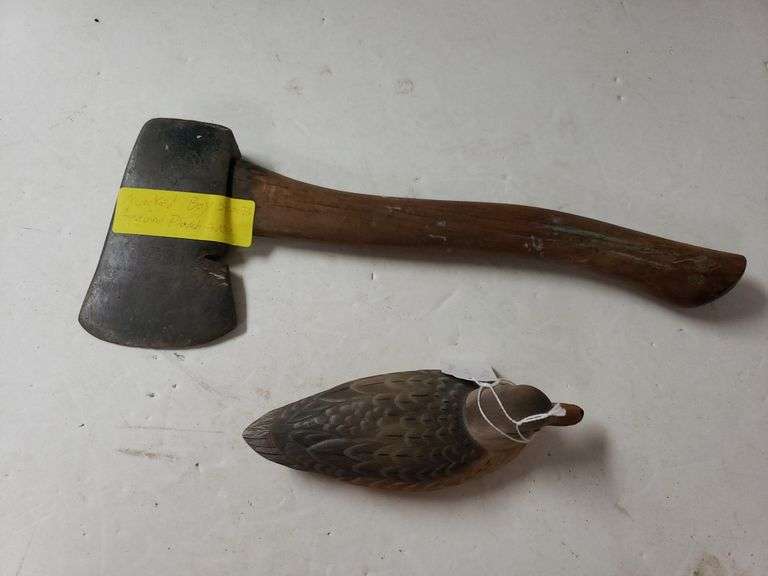 Signed Mini Decoy And Marked Boy Scouts Hatchet - Trice Auctions