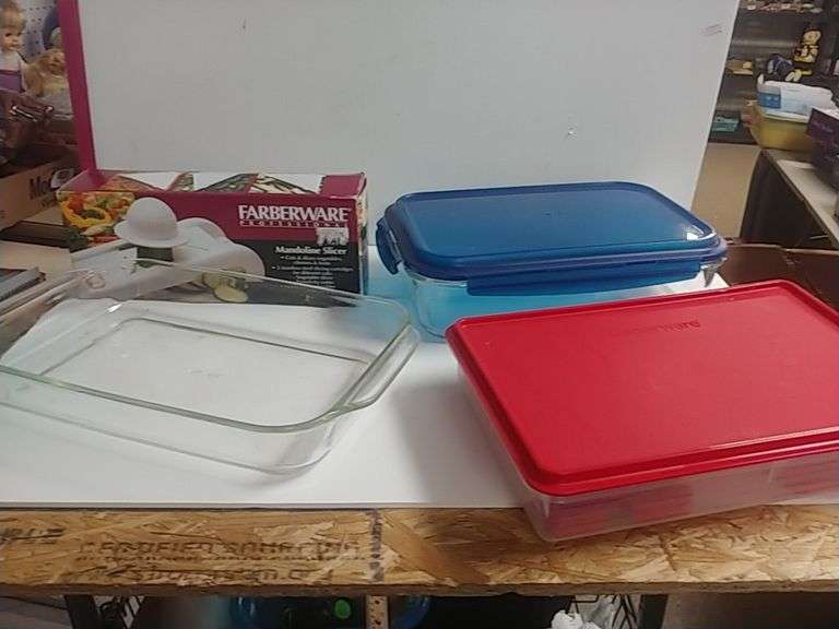 Casserole Dishes(1 Pyrex), Tupperware Container, Mandoline Slicer ...