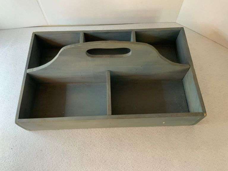 Amish Made Wooden Divided Caddy With Handle Finished In Light Grey ...