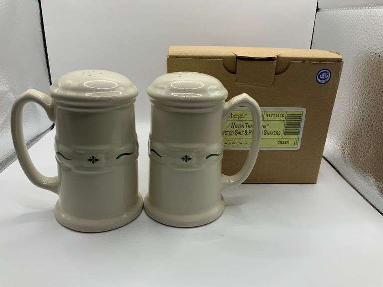 Longaberger Woven Traditions GREEN Stovetop Salt & Pepper Shakers New ...