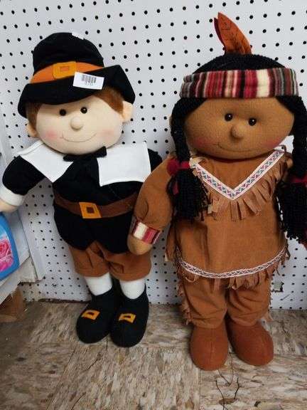 Pilgrim & Native American Weighted Figures, 26" Tall - Trice Auctions