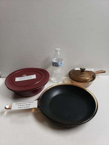 Corning Glass Visions Skillet, Sauce Pan With Lid & Cranberry 3 Piece ...