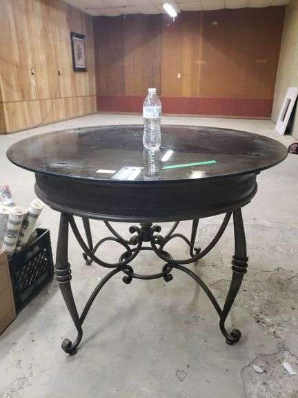 Large Metal Table With Glass Top - Trice Auctions