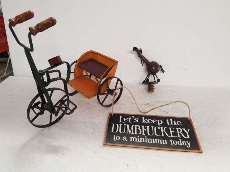 Bike Rickshaw Display, Humorous Sign, Wine Stopper - Trice Auctions