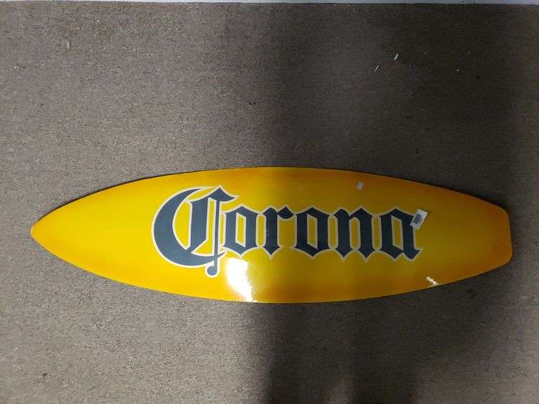 Metal Surfboard Shaped Corona Beer Advertising Sign - Trice Auctions