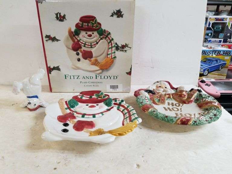 Fitz & Floyd Plaid Christmas Canape & Santa Plate, Upside Down Polar ...