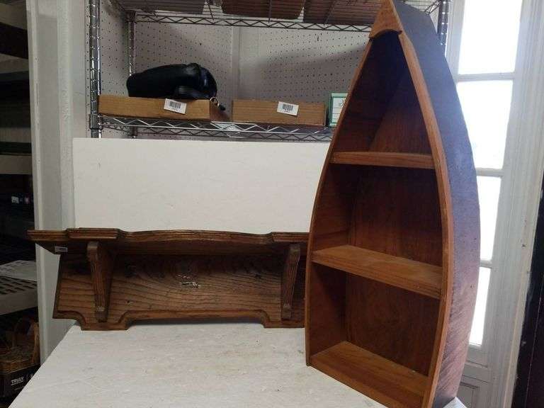 Boat-Shaped Shelf and Wooden Wall Shelf Set - Trice Auctions