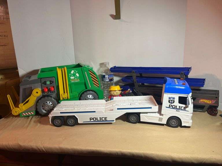 Boys Plastic Trucks Working Trash Truck, Working Police Hauler & Hot ...