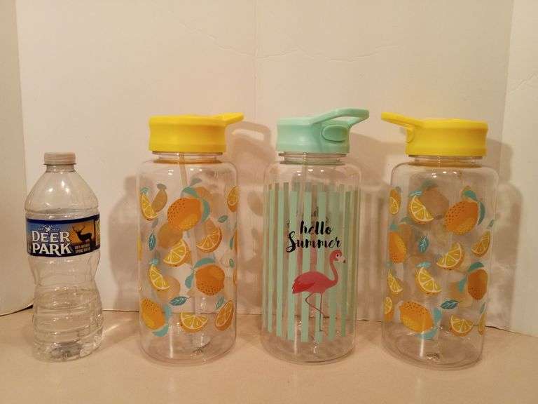 NEW true living Plastic Spring-Top Sport Water Bottles (50fl oz each/3 ...