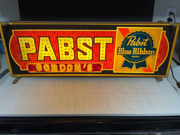 Vintage Pabst Blue Ribbon Light Up Beer Sign 29”x10” - Trice Auctions