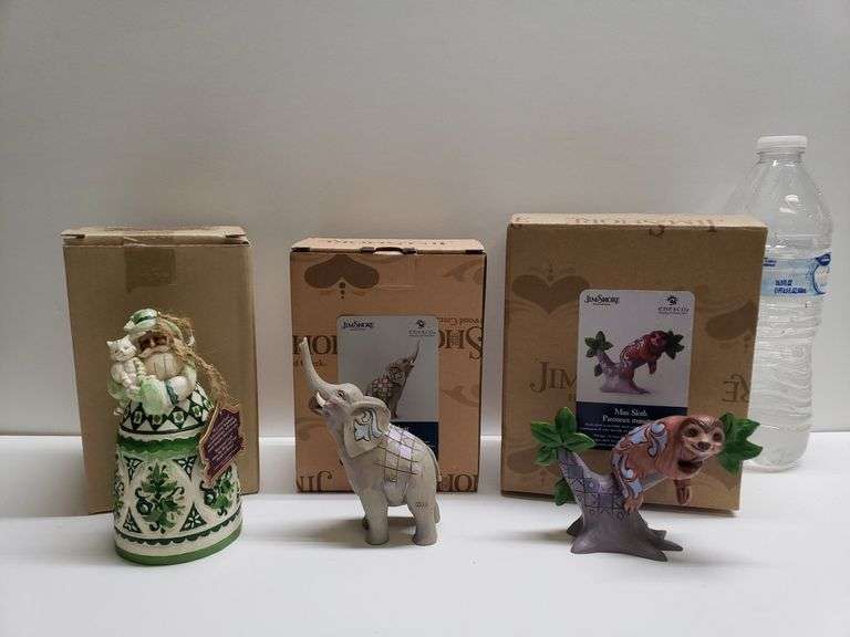 (3) Jim Shore Pieces - Green Santa Bell, Mini Sloth, Mini Elephant ...