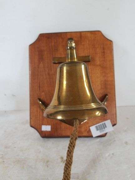 Brass Bell Wall Mount with Wood Backing - Trice Auctions