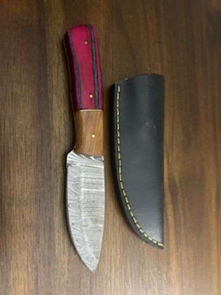 Damascus Steel Skinning Knife, Leather Sheaf - Trice Auctions