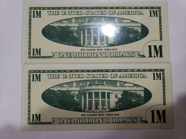 (2) Novelty One Million Dollar $1,000,000 Bills - Trice Auctions