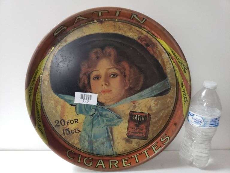 Satin Cigarettes Tin Advertising Tray - Trice Auctions