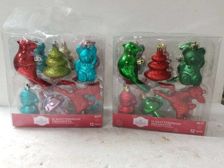 2 Sets of 12 Holiday Time Shatterproof Ornaments - Trice Auctions