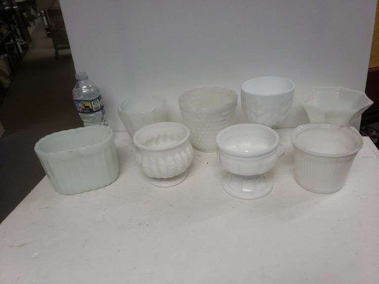 Large Milk Glass Lot 8 Pieces - Trice Auctions