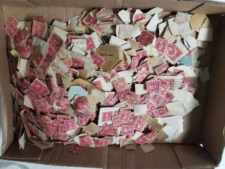 Large Lot of Vintage Red Stamps on Paper - Trice Auctions
