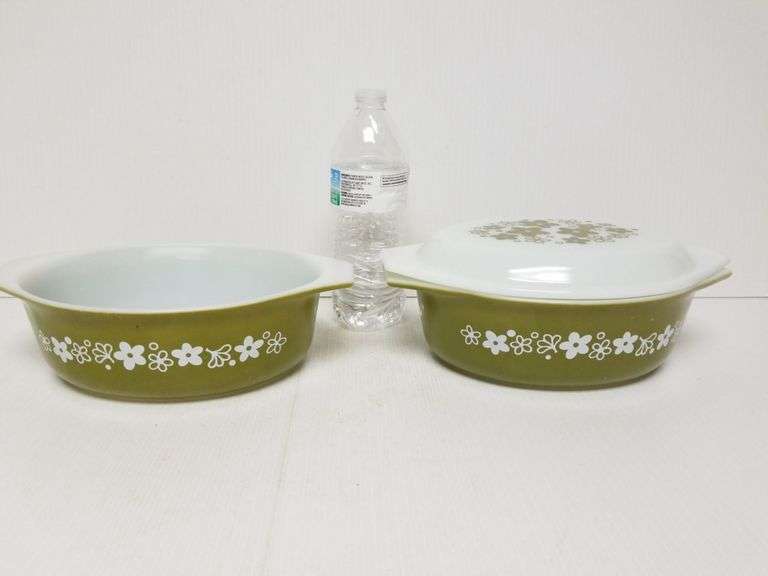 Vintage Pyrex Green Daisy Casserole Dishes Set - Trice Auctions