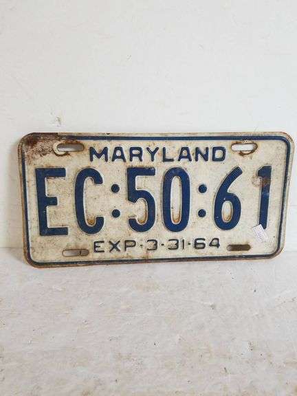 1964 Maryland License Plate - Trice Auctions