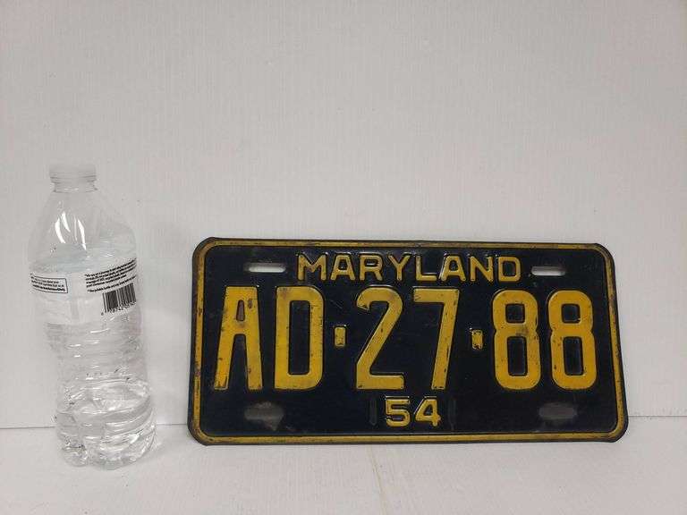 1954 Maryland License Plate AD-27-88 - Trice Auctions