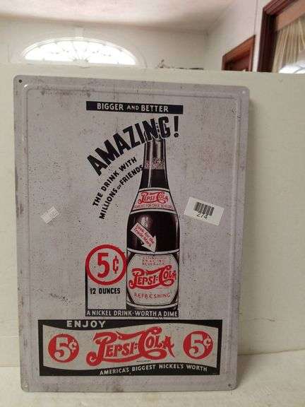Vintage Pepsi-Cola Tin Sign Reproduction - Trice Auctions
