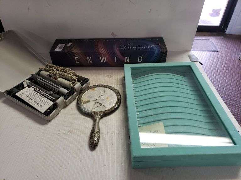 Necklace Jewelry Box, Vintage Hand Mirror, Curling Irons - Trice Auctions