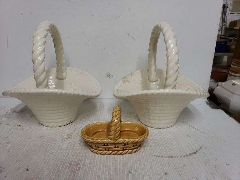 Milk Glass White Ceramic Baskets, Small Tan Ceramic Basket - Trice Auctions