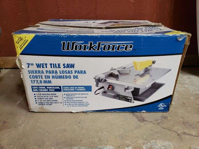 New Work Force 7" Wet Tile Saw - Trice Auctions