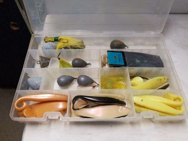 Divided Plastic Box With Weights And Lures - Trice Auctions