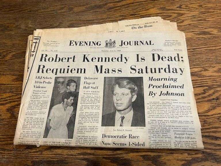 Robert F Kennedy Assassination Newspaper Evening Journal Wilmington ...