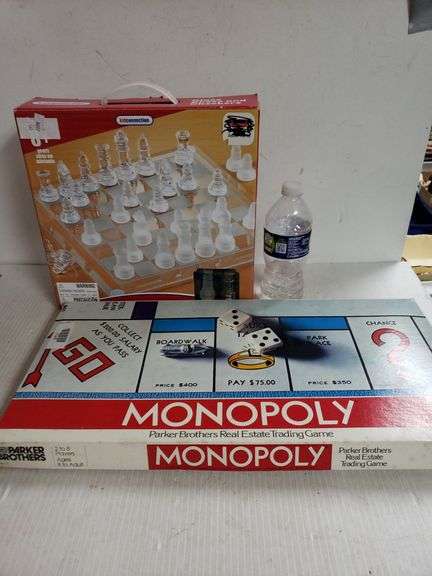Glass Chess & Checkers Set, Monopoly Board Game - Trice Auctions