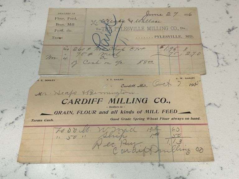 1896-1905 Pylesville & Cardiff MD Antique Farm Receipts - Trice Auctions