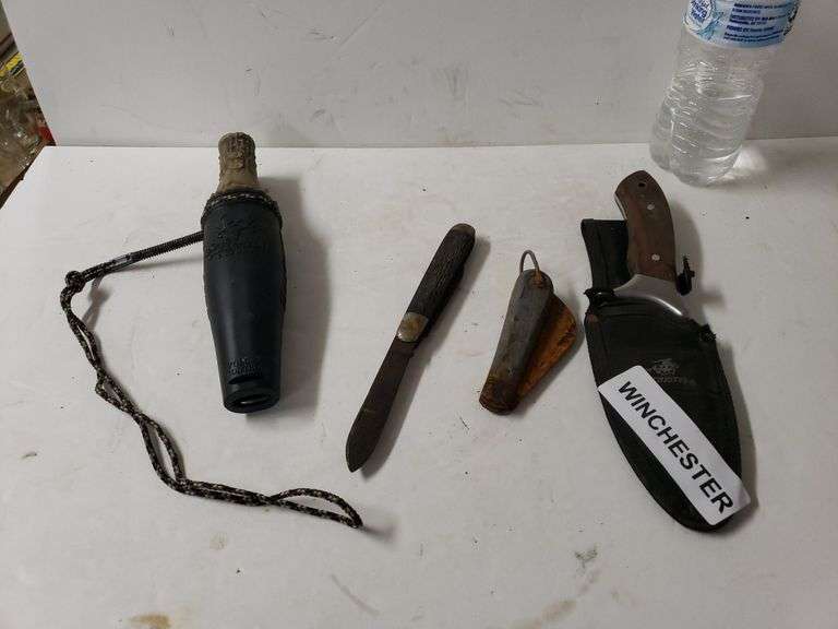 Bone Collector Call, (2) Rusty Knives, (1) Winchester Knife In Sheath ...